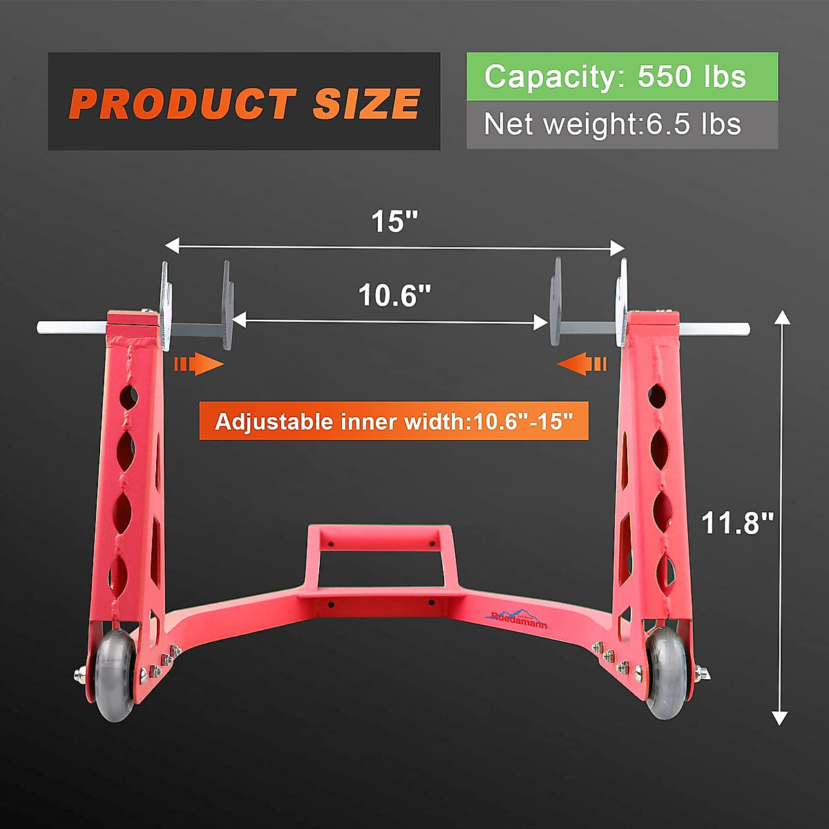 Ruedamann 550 lbs Capacity Motorcycle Stand,Adjustable 9.8"-13.8"W Motorcycle Rear Lift,Motorcycle Storage Lift Stand, Wheel Lift Stand for Sport Bikes,Dirt Bikes,Rear stand, Red