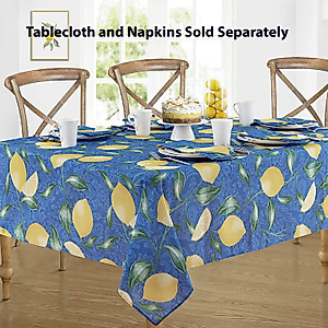 Newbridge Mediterranean Lemon Zest Tier Curtain and Valance Set, Blue/Yellow Provence Lemon Print Tier Set, 36” Long Tier Pair and Valance - 60" x 36" (Set of 2 Tiers & Valance)