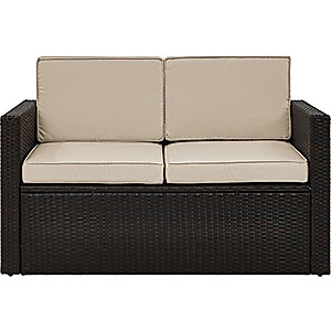 Crosley Furniture KO70092BR-SA Palm Harbor Outdoor Wicker Loveseat, Brown with Sand Cushions