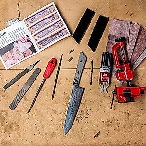 Chef Knife Making Kit – Featuring VG-10 Damascus Steel, Stylish Micarta Handles, Rasps, Files, Portable Bench Vise & More – Includes Step-by-Step Knife Making Guide