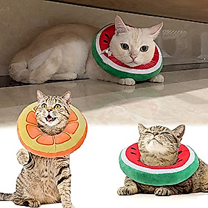Frienda 2 Pieces Adjustable Cat Cone Collar Soft Cat Recovery Collar Cute Cat Elizabethan Collars Pet Neck Cone for Kitten and Small Dogs, Orange and Watermelon