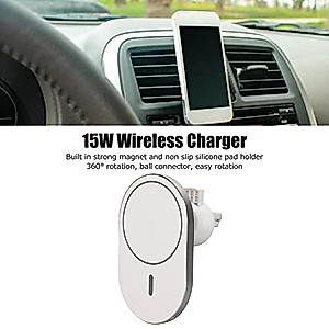 Wireless Car Charger, 15W Qi Fast Charging Auto Clamping Car Mount Magnetic 360 Degrees Rotation Dashboard Windshield Phone Holder (White)