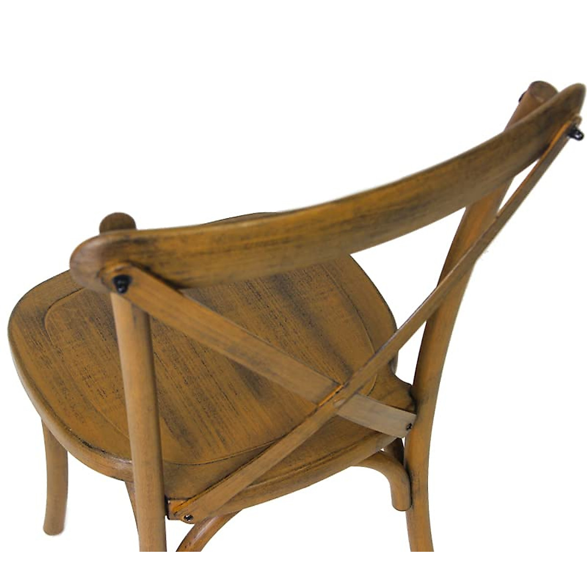 Fohfurniture Set of 4 Imitation Textured Wood Resin Crossback Stacking Event Cafe Patio Restaurant Chairs for Outdoor/Indoor Use, with Metal Rod-Reinforced Legs