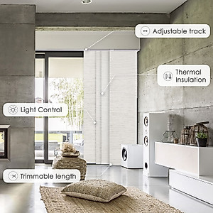 GoDear Design 99% Blackout Adjustable Vertical Blinds 45.8"- 86" W x Up to 96" H, Extendable Sliding Panel Track Window Blinds, Grayish Metallic Luster Trimmable Natural Woven Panel Curtain, Mica +