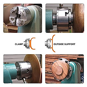 4 Inch Wood Lathe Chuck Set 1" x 8 tpi, Self Centering 4 Jaw Wood Turning Chuck 5pc (4 jaw chuck set 5pc)