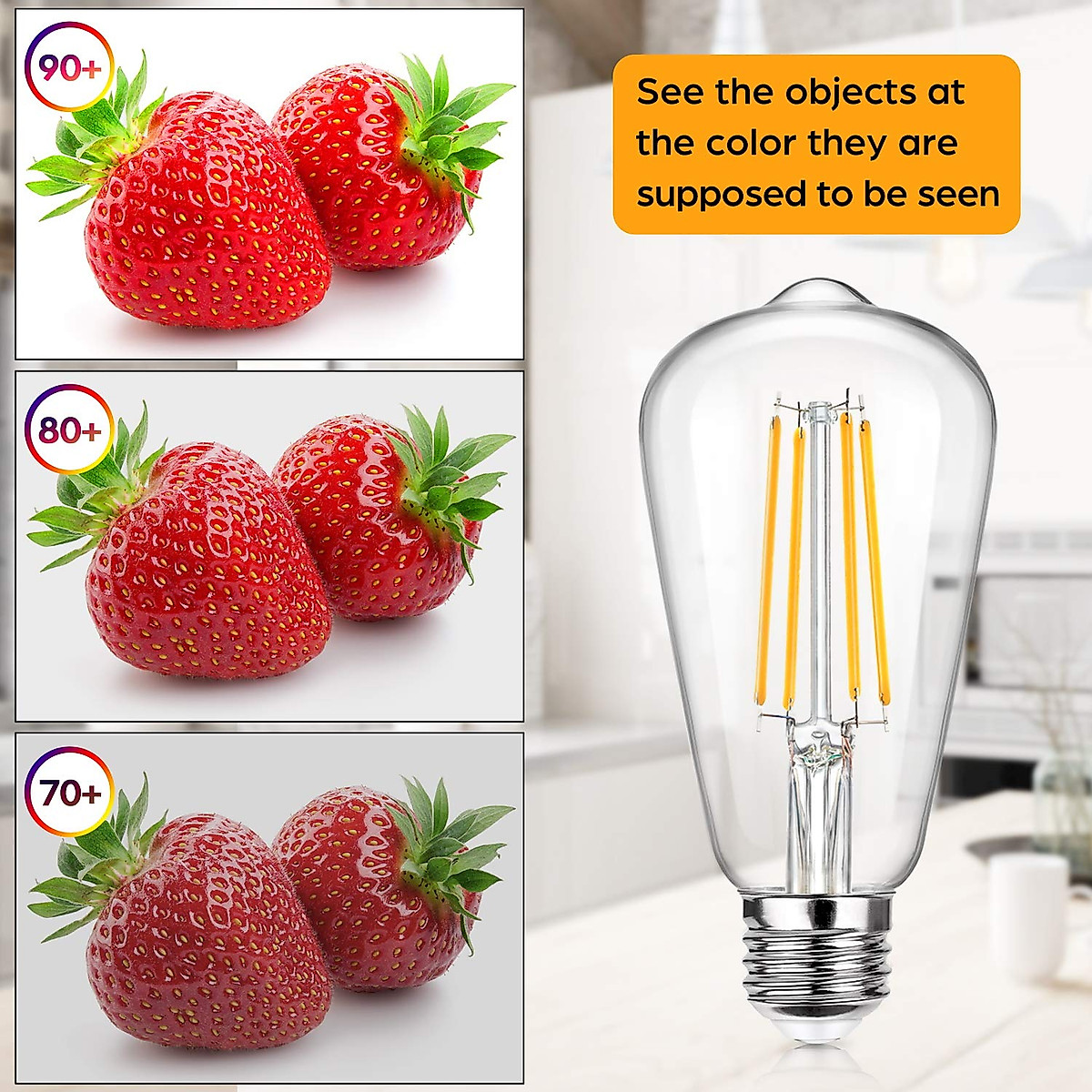 Lakumu 12-Pack Dimmable Vintage LED Edison Bulbs Equivalent 60W Incandescent, 7W Warm White 2700K ST58 Antique LED Filament Bulbs with E26 Medium Base, Super Brightness 850LM, Clear Glass