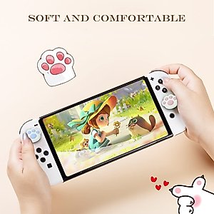 PERFECTSIGHT Cute Cat Paws Switch Thumb Grip Caps for Nintendo Switch OLED Console/Switch Lite, Kawaii Silicone Joystick Cap Button Stick Cover Cartoon 3D Analog for NS Controller Joycons, 4PCS