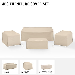 Crosley Furniture Patio Furniture Covers, Waterproof 4-Piece Cover Set for Outdoor Chairs, Sofa, Table, Tan