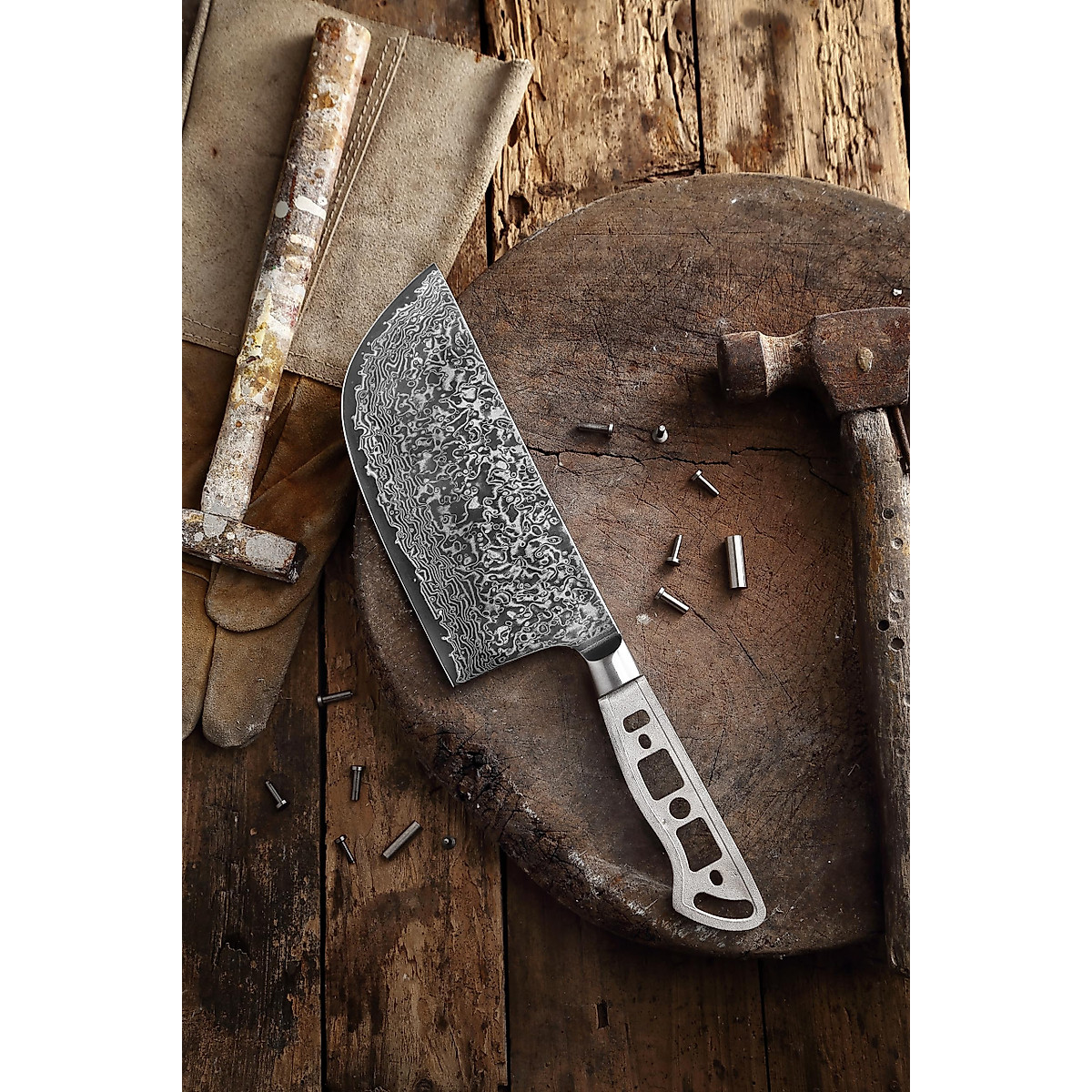 KATSURA Woodworking Project Kit – Chinese Cleaver Blank – 7 Inch – Japanese Premium AUS 10, 67 Layers Damascus Steel – NO LOGO