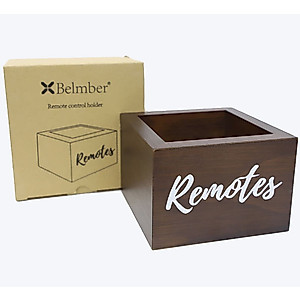 XBelmber Remote Control Holder Caddy, Wooden TV Remote Holder, Remote Organizer for Table, Vintage Farmhouse Desk Caddy, Media Storage Box - Brown