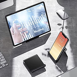 VOVIGGOL Cell Phone Stand Holder, Cellphone Holder Adjustable Desktop Phone Stand for Desk, Foldable Phone Cradle Dock Mobile Stand for iPhone iPad Tablet 4 to 7.9 Inch Smartphones (Black)