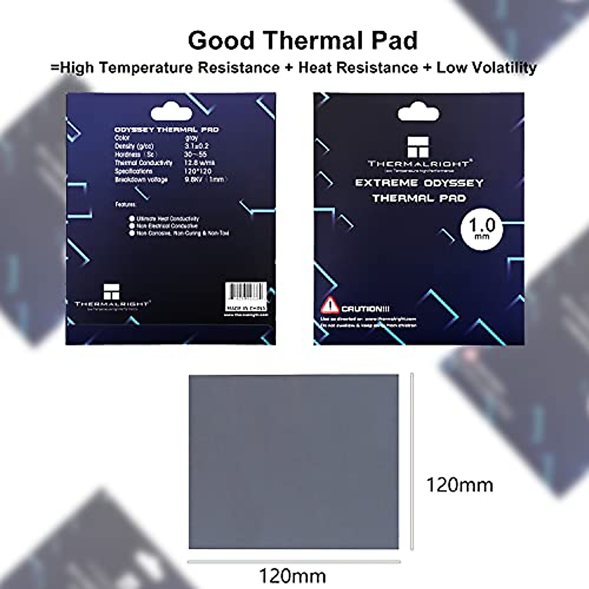 Thermal Pad 12.8 W/mK, 120x120x1.0mm, Non Conductive Heat Resistance,Extreme Odyssey Silicone Thermal Pads for PC Laptop Heatsink/GPU/CPU/LED/SSD/PS4 Cooler (1.0mm)