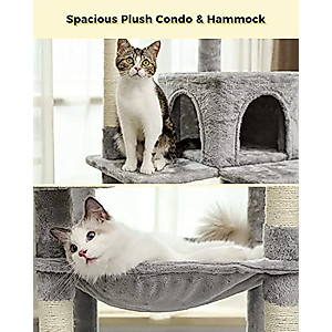 PETEPELA 56.3 Inches Cat Tree for Indoor Cats Multi-Level Cat Tower with Sisal Covered Scratching Posts, Cozy Condo, Super Large Hammock and Plush Perches Grey