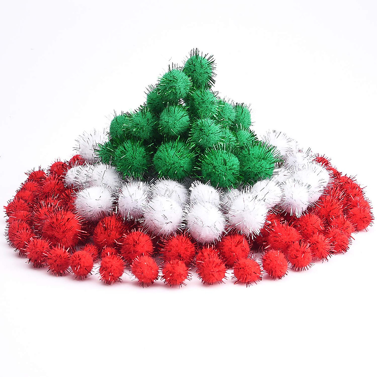 Livder Christmas Pom Poms Pompoms Red Green White Glitter Fluffy Balls, DIY Art Crafts Decorations Supplies (4 Sizes, 900 Pieces)