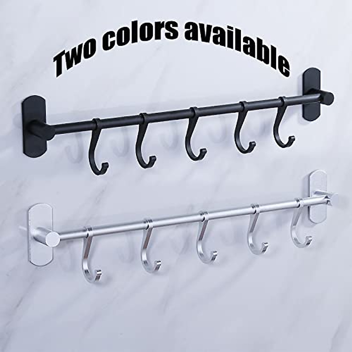 Kitchen Rail with 6 Sliding Hooks, Wall Mount Kitchen Utensil Rack, Pan and Pot Hangers Organization and Storage Holder Set, Aluminum (Silver)