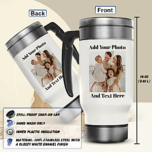 winorax Photo Mugs Personalized Picture Travel Mugs With Handle Stainless Steel 14oz Tumbler With Lid Customized Text Name Logo Coffee Travel Cup Traveling Birthday Gifts For Women Men Family