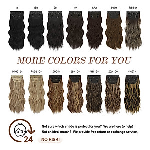 FESHFEN Clip in Hair Extensions 4 PCS Long Wavy Thick Highlighted Hair Piece Clip in Extensions Synthetic Hair Extension for Women, Blonde Highlighteded Medium Brown 20 Inch