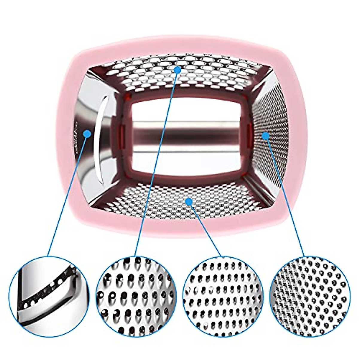 Spring Chef Professional Stainless Steel XL Parmesan Cheese Grater with Handle - 4 Sided Box Grater for Kitchen - Dishwasher Safe Carrot Shredder for Potato, Vegetables, Ginger - Pink Lemonade