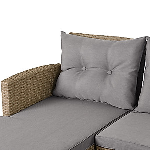 Merax 4 Piece Outdoor Patio Furniture Sets Conversation Set Wicker Ratten Sectional Sofa with Seat Cushions