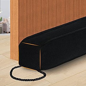 Home Weighted Door Draft Stopper 32 Inch, Weather Stripping Noise Blocker Window Breeze Blocker Door Sweeps - Improved Rectangle Door Draft Blocker with Hook Loops, More Fits 0 to 3" Door Gaps, Black