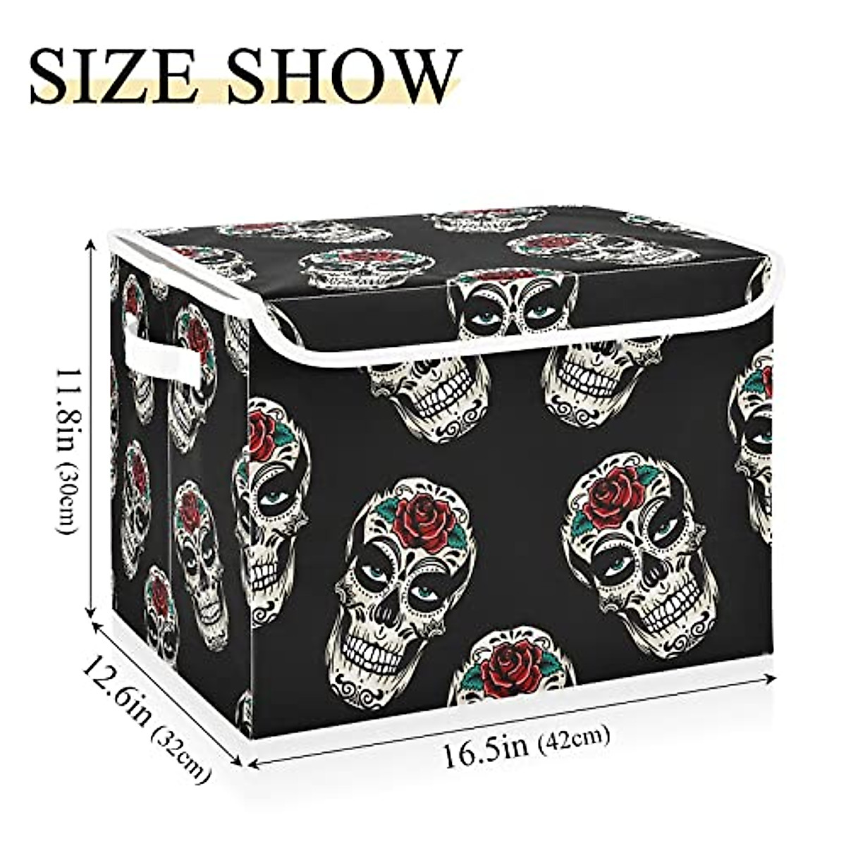 innewgogo Skull with Rose above Head Storage Bins with Lids for Organizing Cube Cubby with Handles Oxford Cloth Storage Cube Box for Toys