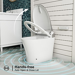 HOROW Luxury Smart Toilet, Heated Bidet with Dryer and Warm Water, Bidet Toilet with Heated Seat, Auto Close Toilet Seat, Modern Tankless Toilet with Remote Control, Night Light, White