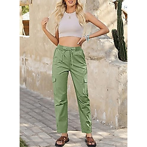 Dokotoo Cargo Pants Women High Waisted Baggy Wide Leg Womens Pants 4 Pockets Womens Fashion 2023 Fall Y2K Clothing Casual Combat Military Trouser Green