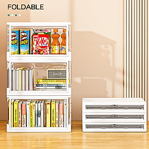 SNSLXH Clear Storage Bins with Lids, Stackable Storage Bins with Magnetic Doors Open Front, Plastic Storage Bins for Living Room, Bedroom, Study Room and Office, 3 Packs, 24QT