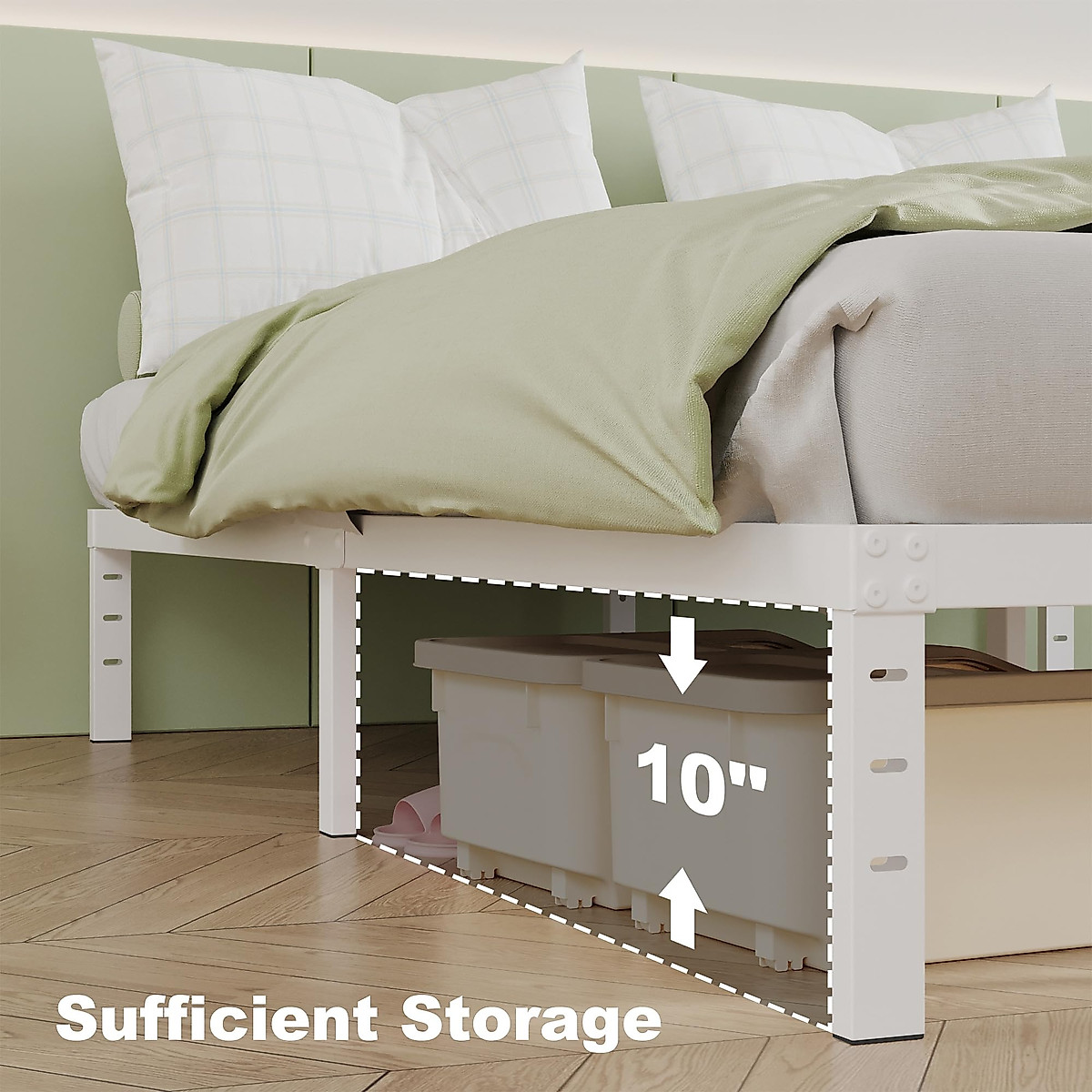 Cieemine 12 Inch White King Size Bed Frame, Heavy Duty King Size Platform Bed Frame, Mattress Foundation, No Box Spring Needed, Easy Assembly, Noise-Free