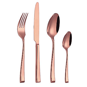 Aimilan 16 Piece Rose Gold Flatware Set for 4, 18/10 Stainless Steel Modern Silverware Cutlery Set, Include Fork Knife Spoon, Mirror Finish, Dishwasher Safe (16 Pcs Service for 4)