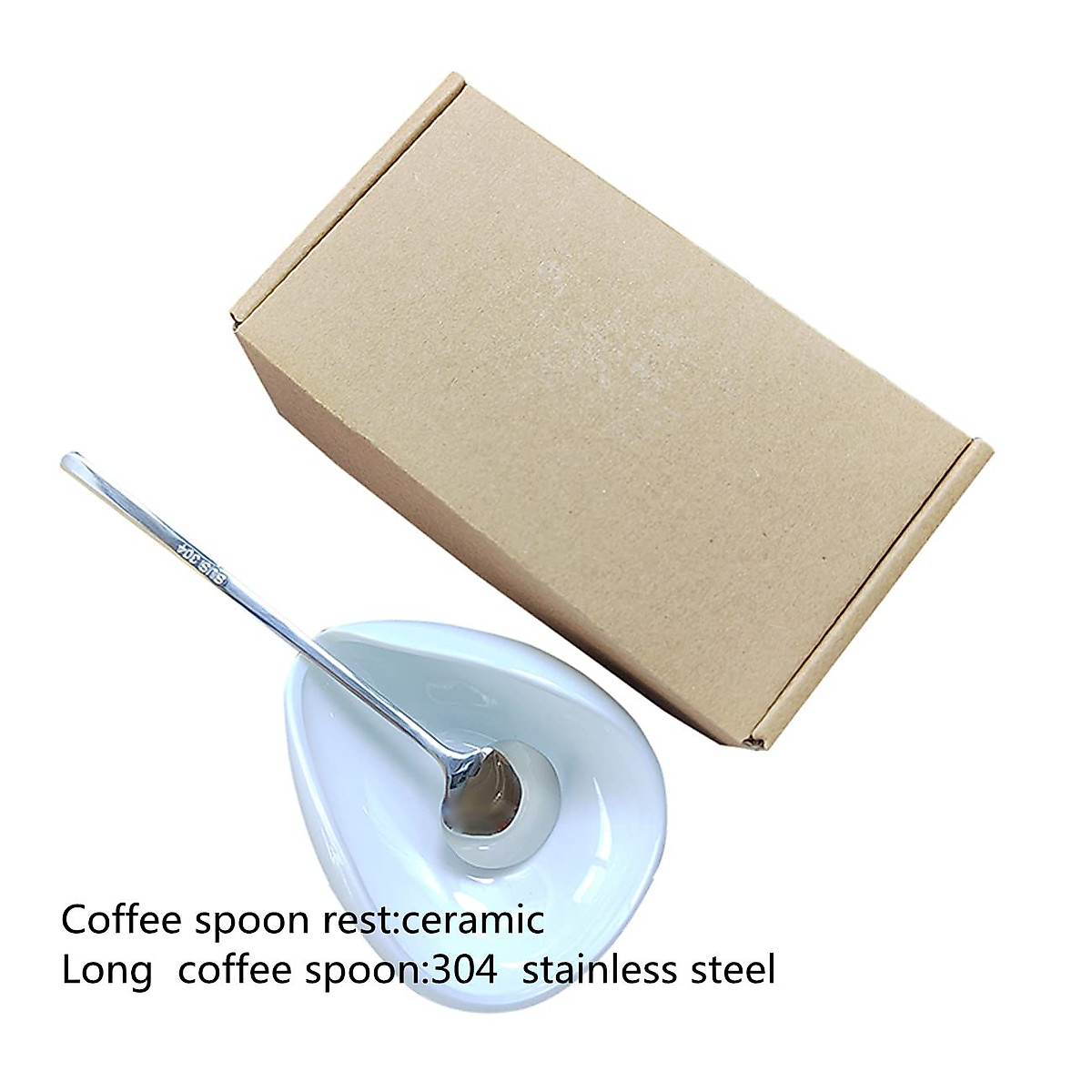 Coffee Spoon Rest and Spoon, Ceramic Coffee Spoon Holder, Small Spoon Rest for Coffee Stirrers, Teaspoon, Bar Spoon, Coffee Bar Accessories, Coffee Station Décor (Modern+Neutral Packing)