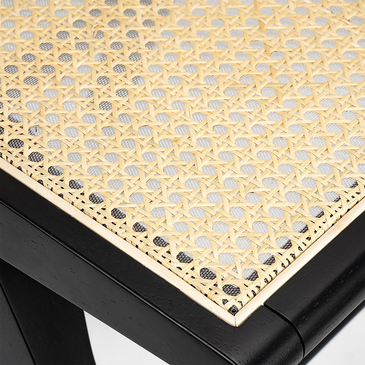 Accent Chair Dining Chairs Set of 2, Solid Wood Frame Boho Rattan Chair, Mid Century Modern Accent Chairs for Living Room Bedroom Dining Room Kitchen(Black)