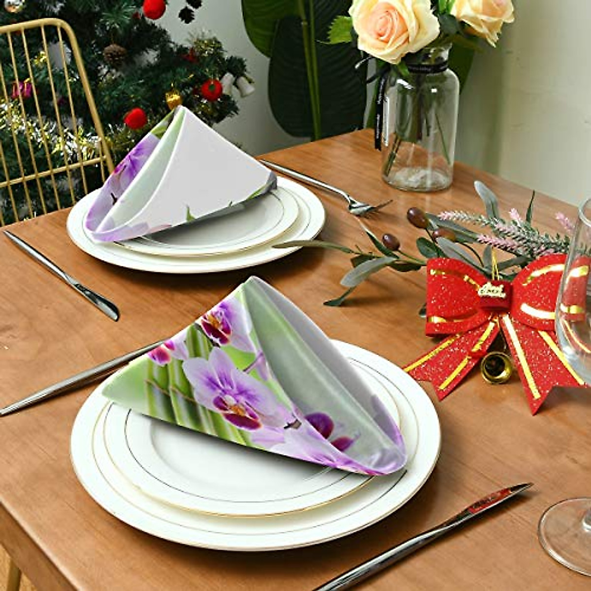 Pfrewn Spa Zen Garden Cloth Napkins Set of 1 Basalt Stones Orchid Dinner Napkins Solid Washable Reusable Polyester Table Napkins Oversized 20"X20" with Hemmed Edges for Home Weeding Decoration