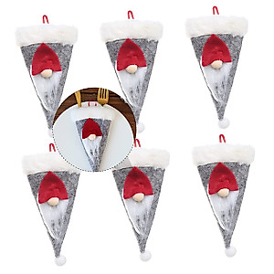 Cabilock 6Pcs Christmas Table Cutlery Set Santa Tableware Holder Christmas Fork Holder Festival Cutlery Cover dinnerware Cover Tableware Cloth Holder Tableware Storage Bag Elder Nordic Baby