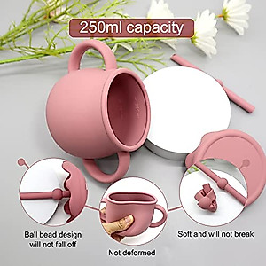 Rayshie 7pcs Baby Silicone Feeding Set 6-Hole Silicone Children's Food Supplement Box Silicone Bib Toddler Bowl Straw Cup with Suction Baby Plate Fork&Spoon Baby Eating Supplies Baby Gifts BPA Free