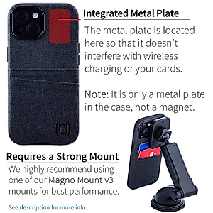 Dockem Card Case for iPhone 15 with Built-in Metal Plate for Magnetic Mounting & 2 Card Holder Pockets: Luxe M2 Wallet, Canvas Style Synthetic Leather (iPhone 15, Black)
