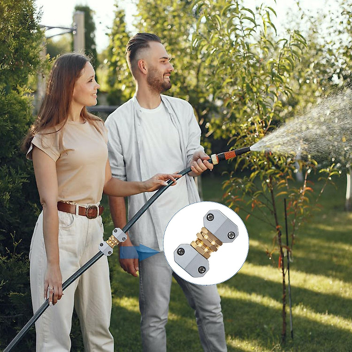 FINEST+ (4 Sets) Garden Hose Repair Connector Fitting, Aluminum Female and Male With Zinc Clamp Water Hose End Repair Connector Fit 3/4 Inch or 5/8 Inch Garden Hose