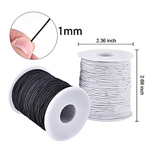 Elastic String Cord, Zealor 2 Roll 1 mm Elastic Thread Beading String Cord for Jewelry Making Bracelets Beading 109 Yards Each Roll (White and Black)