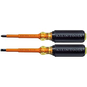 Klein Tools 33532-INS Electrical Insulated Screwdriver Set of 2, Made in USA, 4-Inch Phillips and Cabinet Set, Made in USA