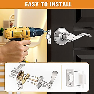 Probrico Passage Door Levers Hall/Closet Handles Satin Nickel Keyless Non-Locking Interior Door Leversets, 5 Pack