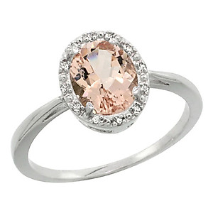 Sterling Silver Natural Morganite Diamond Halo Ring Oval 8X6mm, 1/2 inch wide, size 10