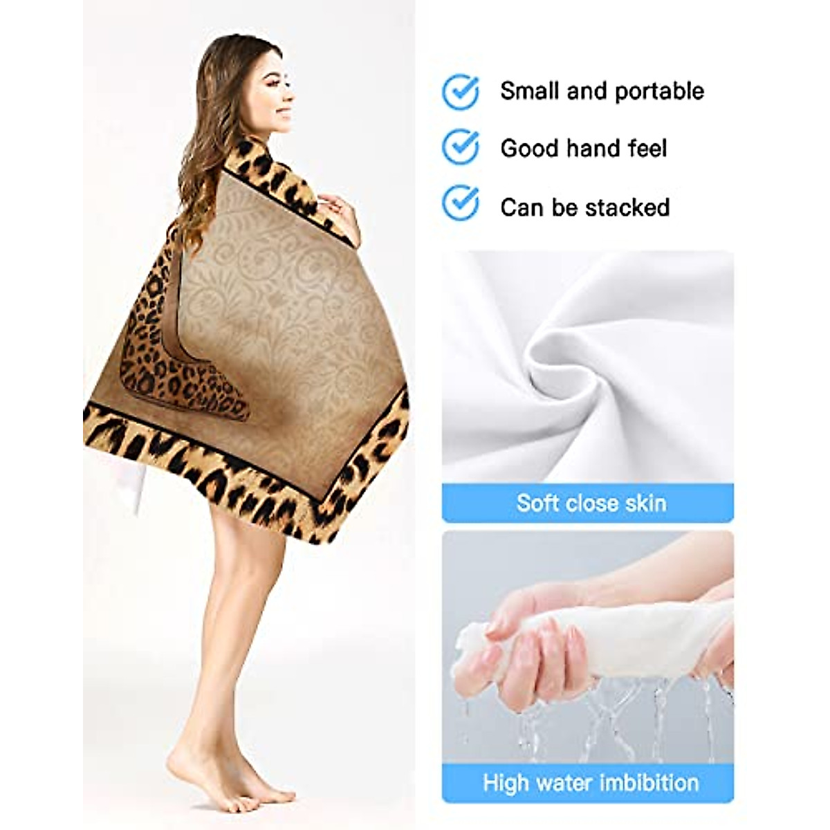 SIGOUYI Beach Towel, High Heels Leopard Beach Towels, Beach Accessories 36"x72" Beach Towel for Kids Girls Boys, Microfiber Bath Towels Beach Chair Absorbent Towels