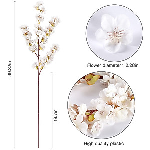 Sggvecsy Artificial Cherry Blossom Branches Faux Cherry Flowers 39 Inch Peach Branches Silk Tall Stems for Home Wedding Table Vase Decor (3 Pcs, Ivory)