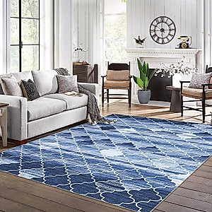 CAROMIO 8x10 Area Rug Machine Washable Rug Modern Moroccan Area Rug Distressed Trellis Accent Rug Stain Resistant Non-Slip Foldable Floor Cover Carpet Rug for Living Room Home Decor, Navy