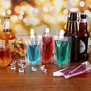 Angoily 50 Pcs Drink Bags 100ml Plastic Drink Pouches with Plastic Nozzle Clear Beverage Pouches with Nozzle Cap Leek Proof Beverage Juice Pouches for Travel Outdoor Sports Concerts Events