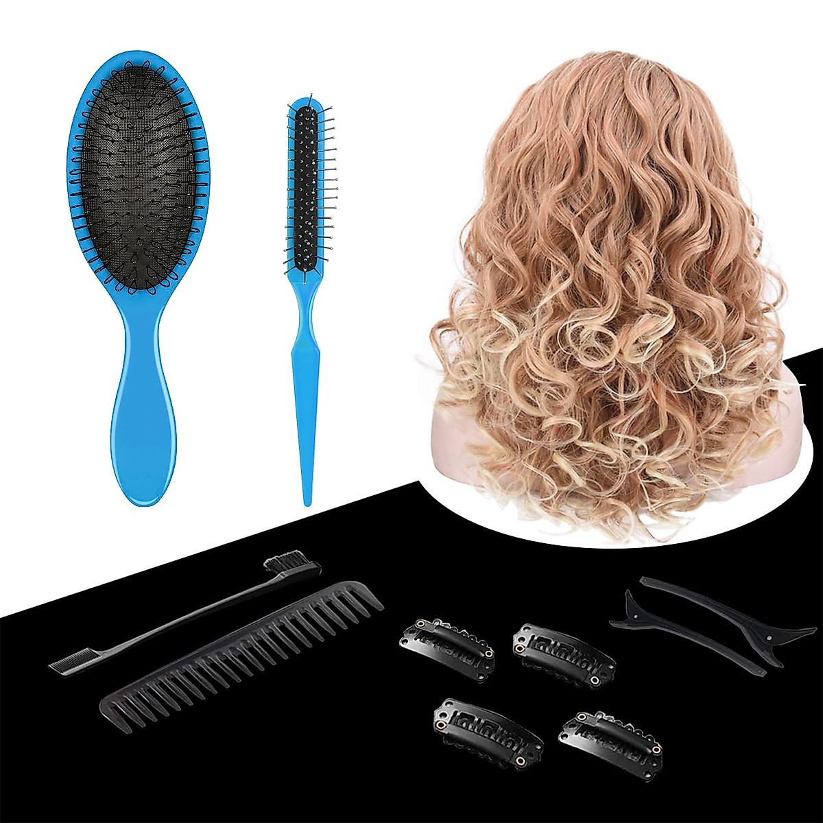 12pcs Wig Brush Comb Set, SOFYE Professional Styling Tool Loop Hairbrush Wide-Tooth Comb Edge Brush Hair Clips for Synthetic Wigs, Hair Extensions & Human Hair