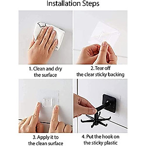 ACOODE Hanging Utensil Holder Hooks Kitchen Utensil Hanger Wall Mount 360 Degrees Rotating Folding Hook Self Adhesive Hook Utensil Rack with 6 Hooks for Kitchen Bathroom Cabinet ( Black White)