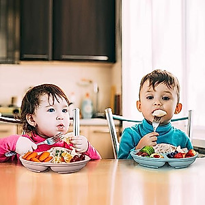 ME.FAN Suction Plates [4 Pack] Toddler Plates for Babies & Toddlers, Food Grade Silicone Baby Plates with Divided Design, Stay Put with 4 Suction Cups for Self Feeding