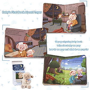 MyMateZoe Baptism Gifts for Boys, Great Christening, Dedication and Baptism Gift Set for Boys and Newborn Baby, Includes 7" Praying Lamb Plush Toy and Let Us Pray Baby Book in Keepsake Gift Box