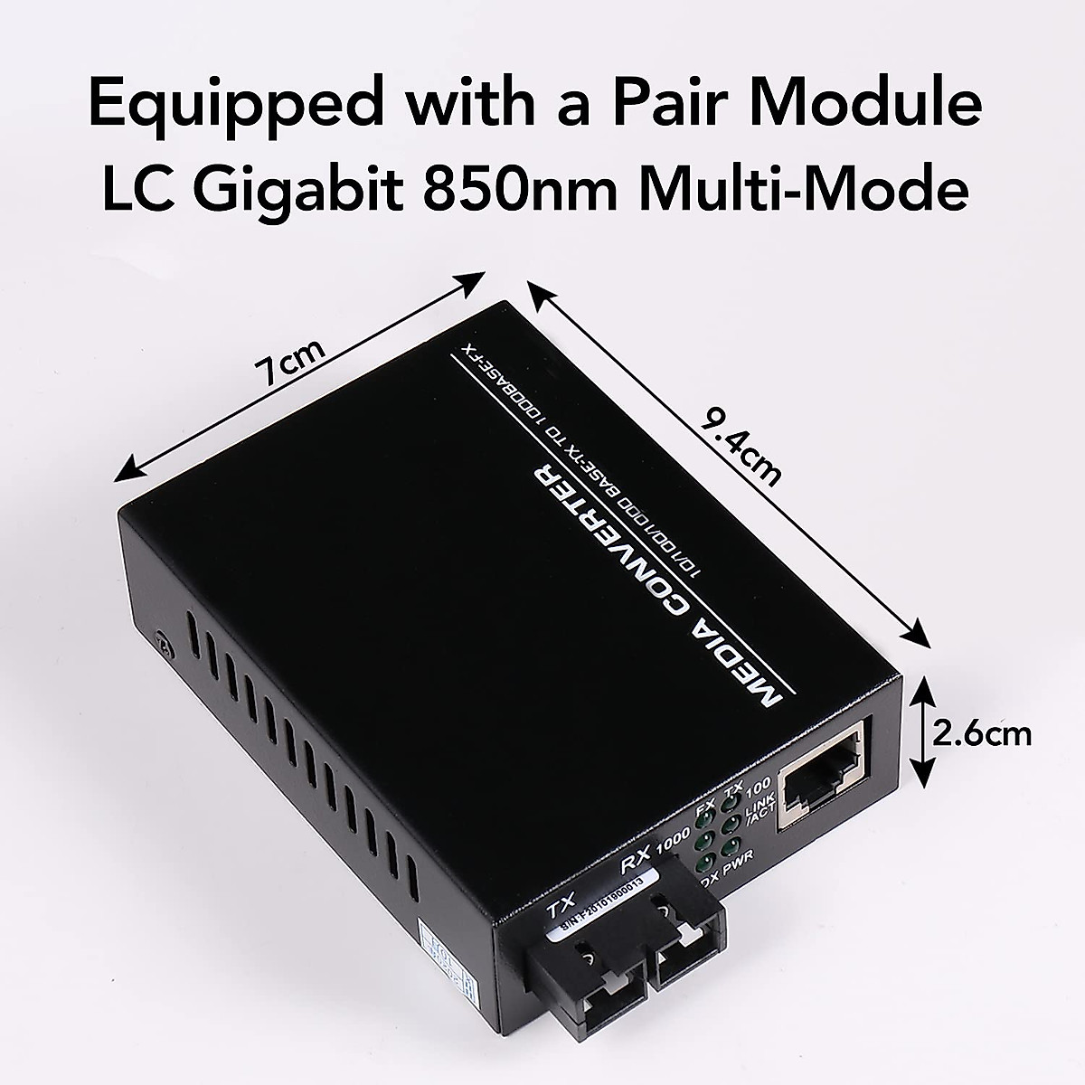 A Pair 2 Pack Multi-Mode Dual SC Fiber Gigabit Fast Ethernet Media Converter, Mini 1x 10/100/1000Base-T RJ45 to 1000Base-SC Slot Converter Transceiver, up to 2KM 850-1310-nm, AC 100V~240V